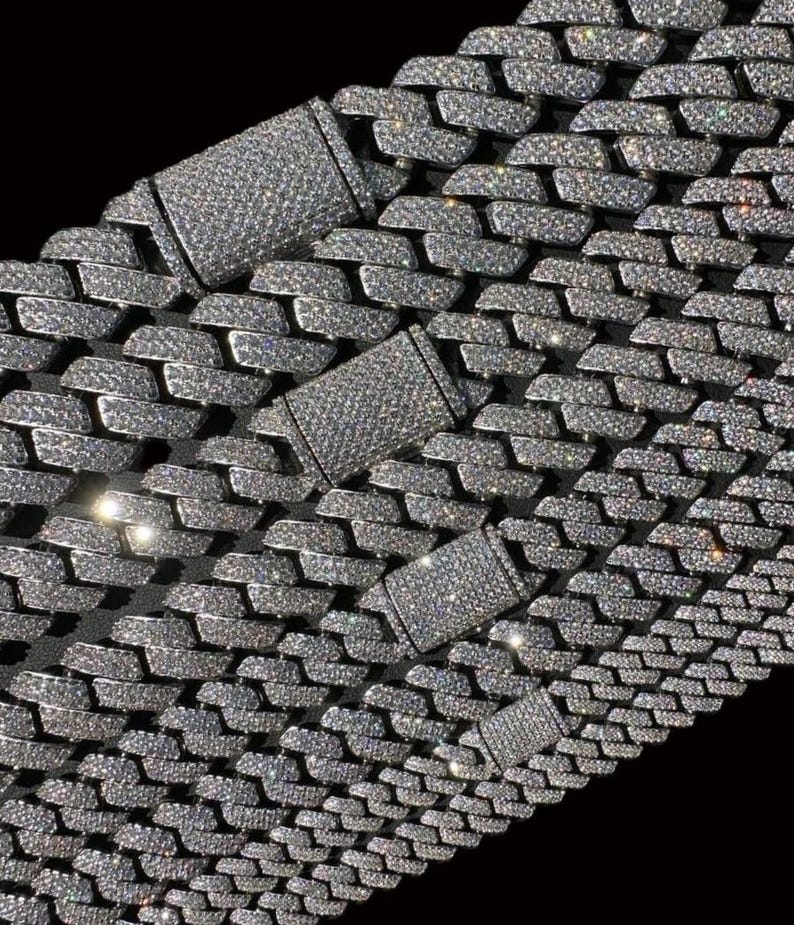 Icy Moissanite Cuban Link Chain, Sterling Silver Rhodium Finish - Etsy