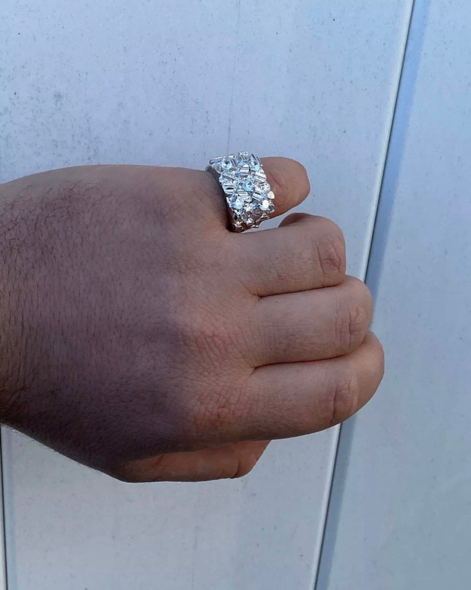 Men's Custom Iced Out NUGGET Pinky Ring Solid 925 Sterling - Etsy