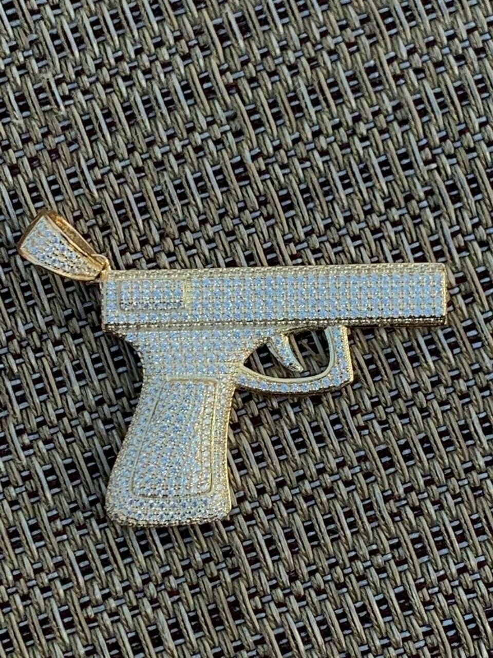 Men's Iced Out Solid 925 Sterling Silver 9mm Gun Pistol | Etsy