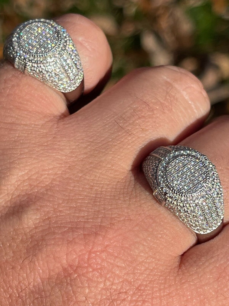 Men's Iced Out Moissanite Round Hip Hop Cluster Pinky Ring - Etsy