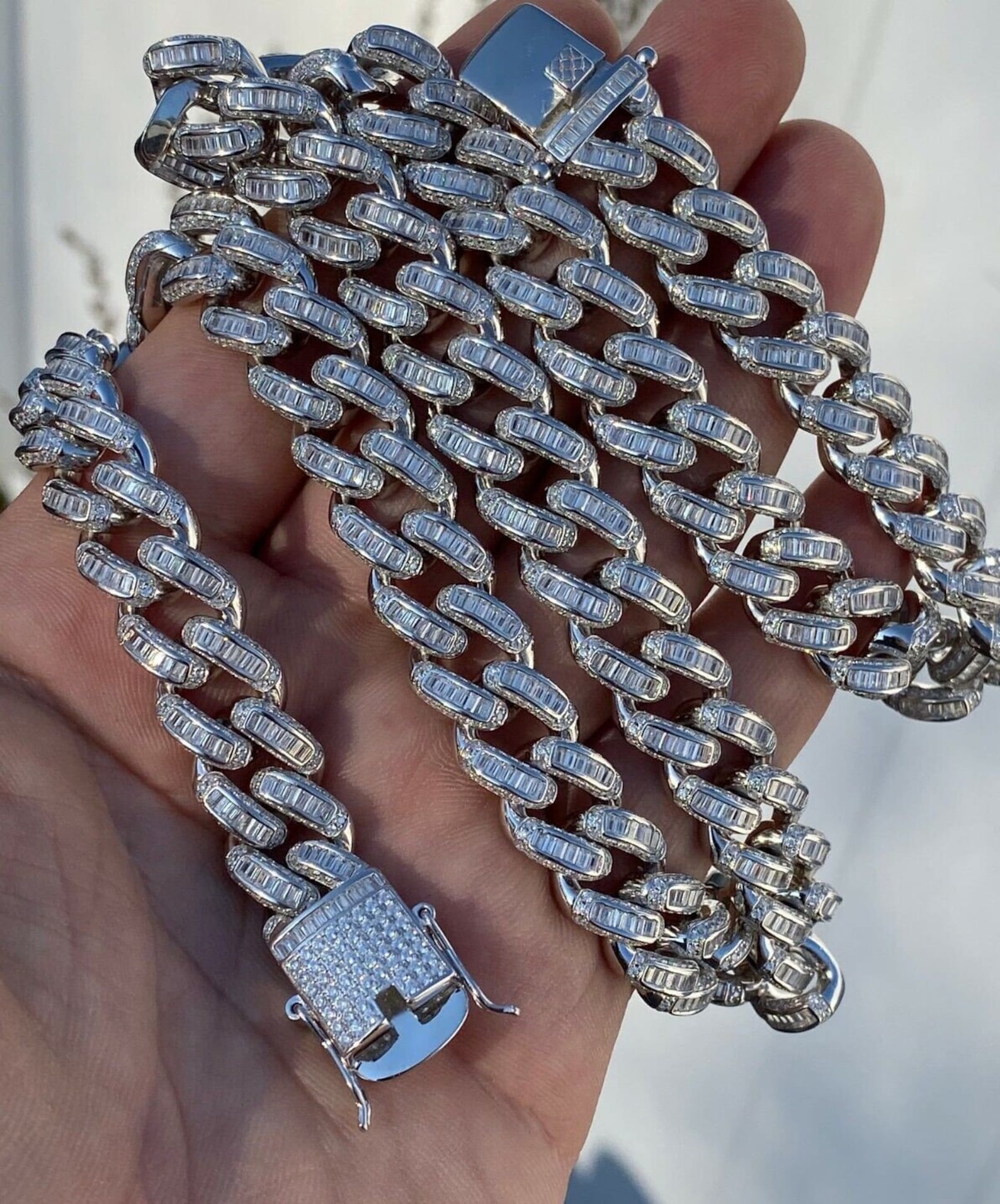 12mm Miami Cuban Link Chain SOLID 925 Sterling Silver Rhodium - Etsy