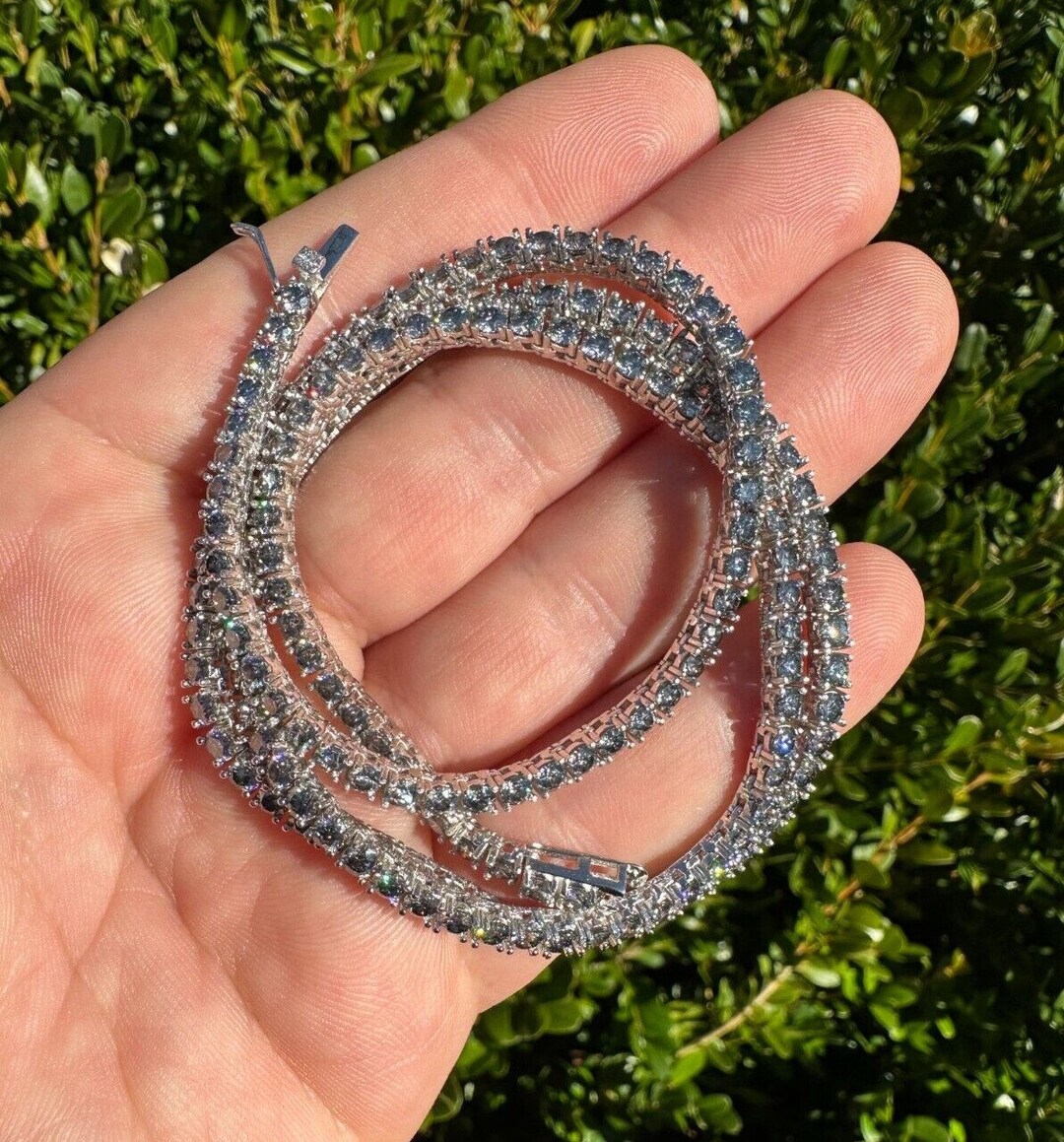 Iced Out Blue-gray Moissanite Tennis Chain: 925 Sterling Silver, 3mm - Etsy