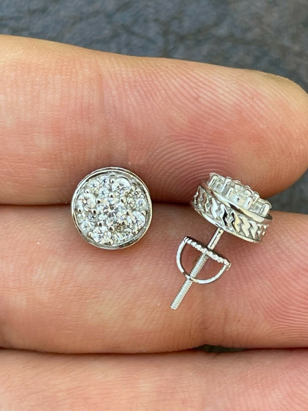 Iced Out Sterling Silver Stud Earrings: Hip Hop Round Cluster, 10mm - Etsy