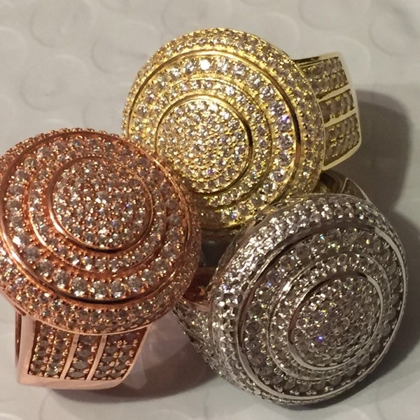 Iced Out Men's Large Round Hip Hop Rapper Pinky Ring - Etsy