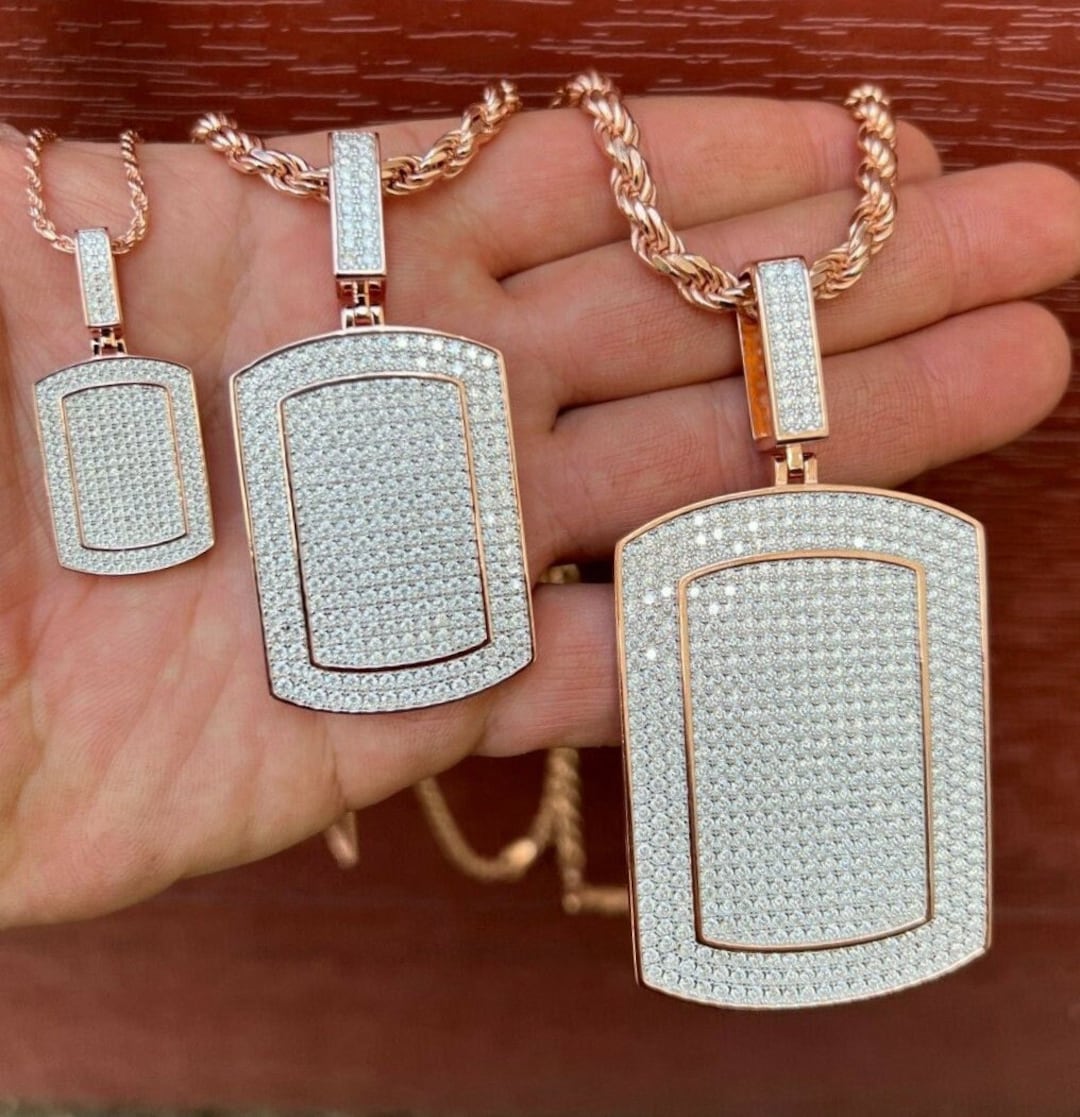 Iced Out Dog Tag Pendant: 14k Rose Gold Vermeil, Sterling Silver - Etsy