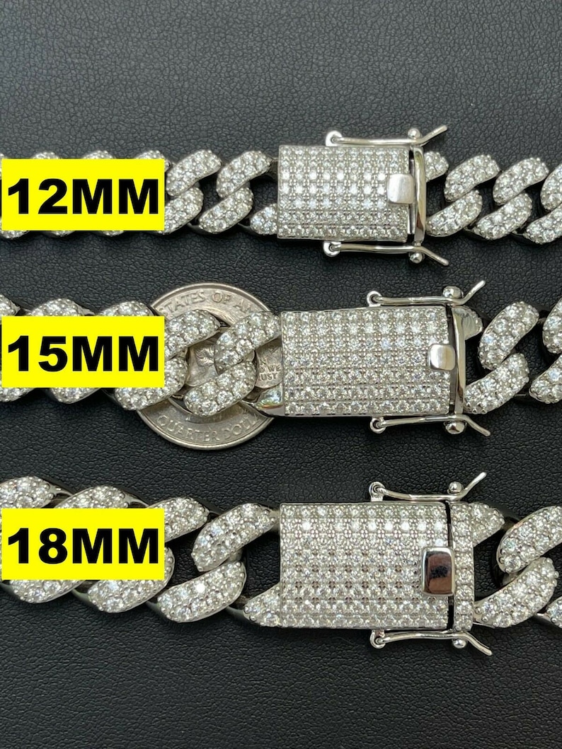 Iced Moissanite Miami Cuban Link Chain: Solid Sterling Silver - Etsy