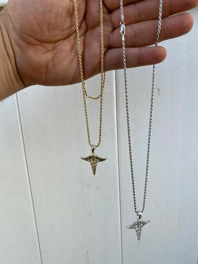 Men's Women's 925 Sterling Silver Caduceus Pendant 14k - Etsy