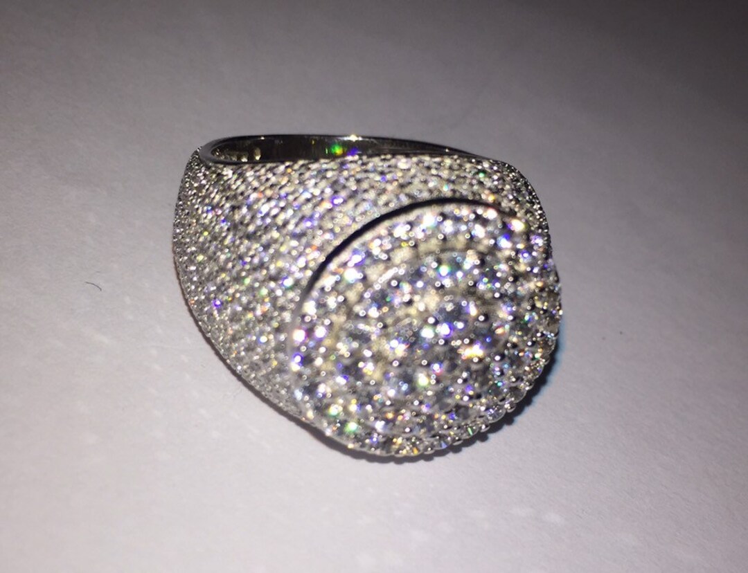 Super Iced Out Men's Custom Round Pinky Ring Simulated Diamonds Solid ...