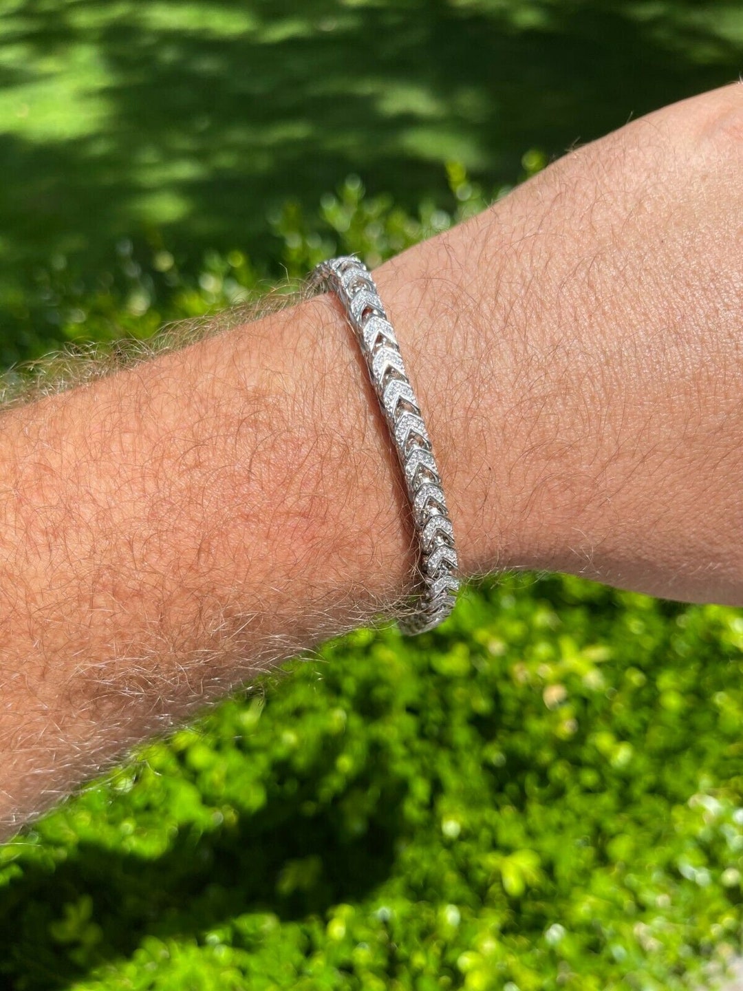 Iced Out Franco Bracelet: 6mm Simulated Diamond, Sterling Silver - Etsy