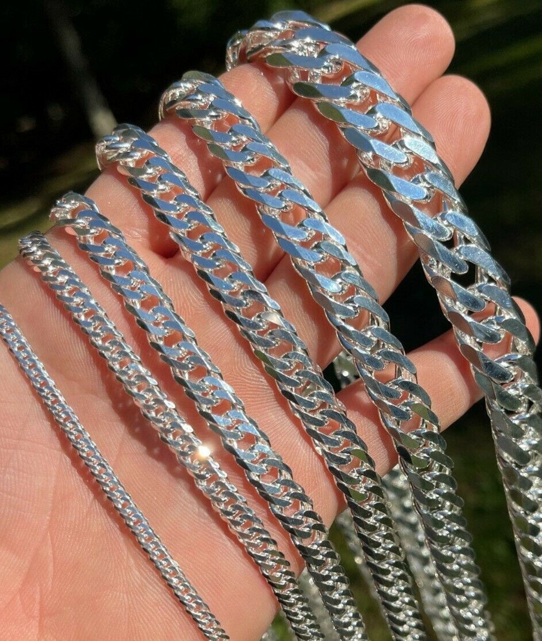 Solid 925 Sterling Silver Double Curb Cuban Chain: Handmade in Italy - Etsy