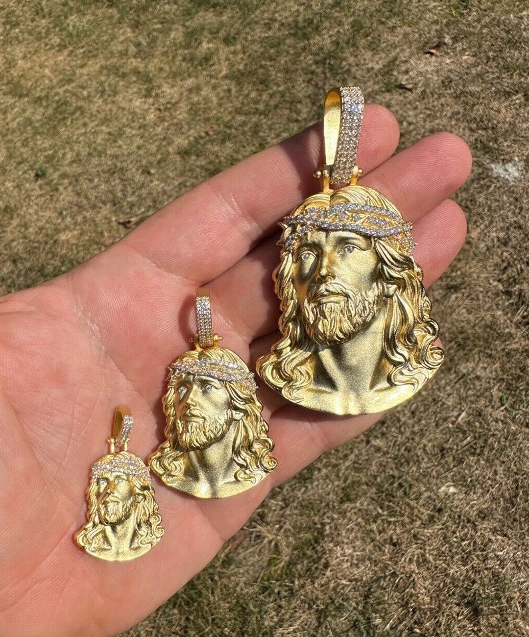 Moissanite Jesus Pendant, 14k Gold Vermeil, Sterling Silver, Matte ...