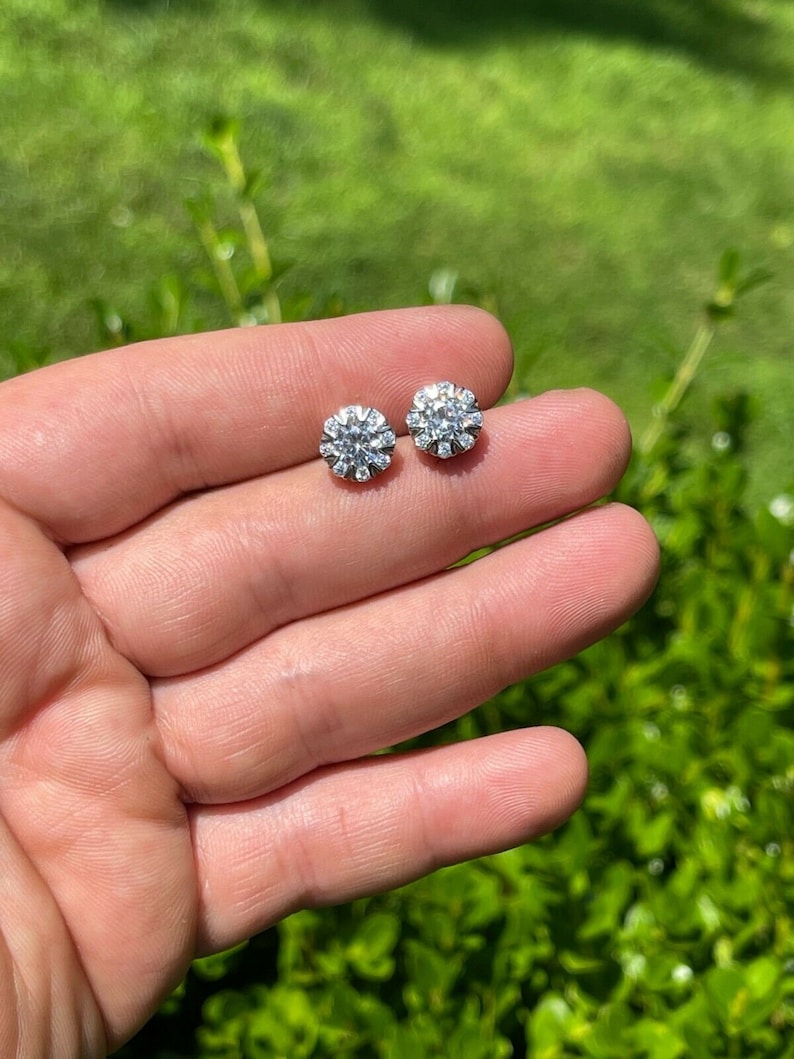 Iced Out Sterling Silver Stud Earrings: Hip Hop Round Cluster, 10mm - Etsy