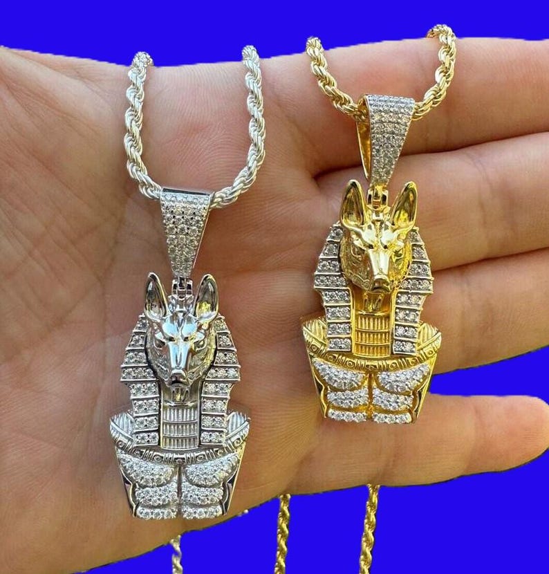 Iced Moissanite Anubis Pendant: Sterling Silver Egyptian Jewelry - Etsy