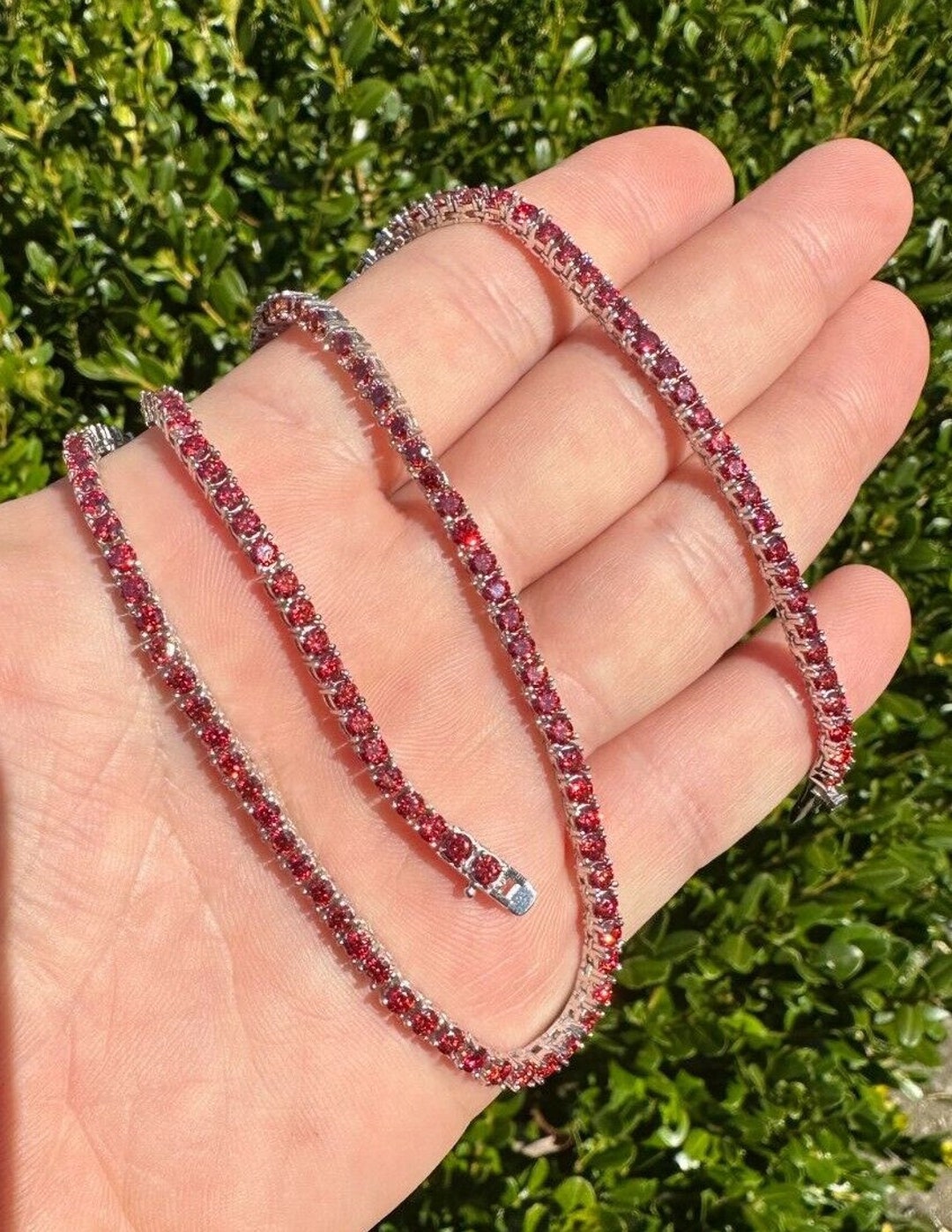 Men's Women's Iced Out 3MM Ruby Red MOISSANITE Tennis Chains Solid 925 ...