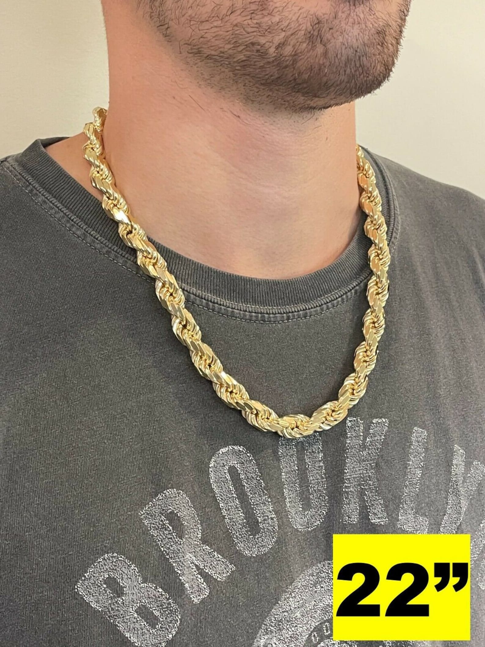 Men's 14k Gold Vermeil Sterling Silver Rope Chain: Diamond Cut, Heavy ...