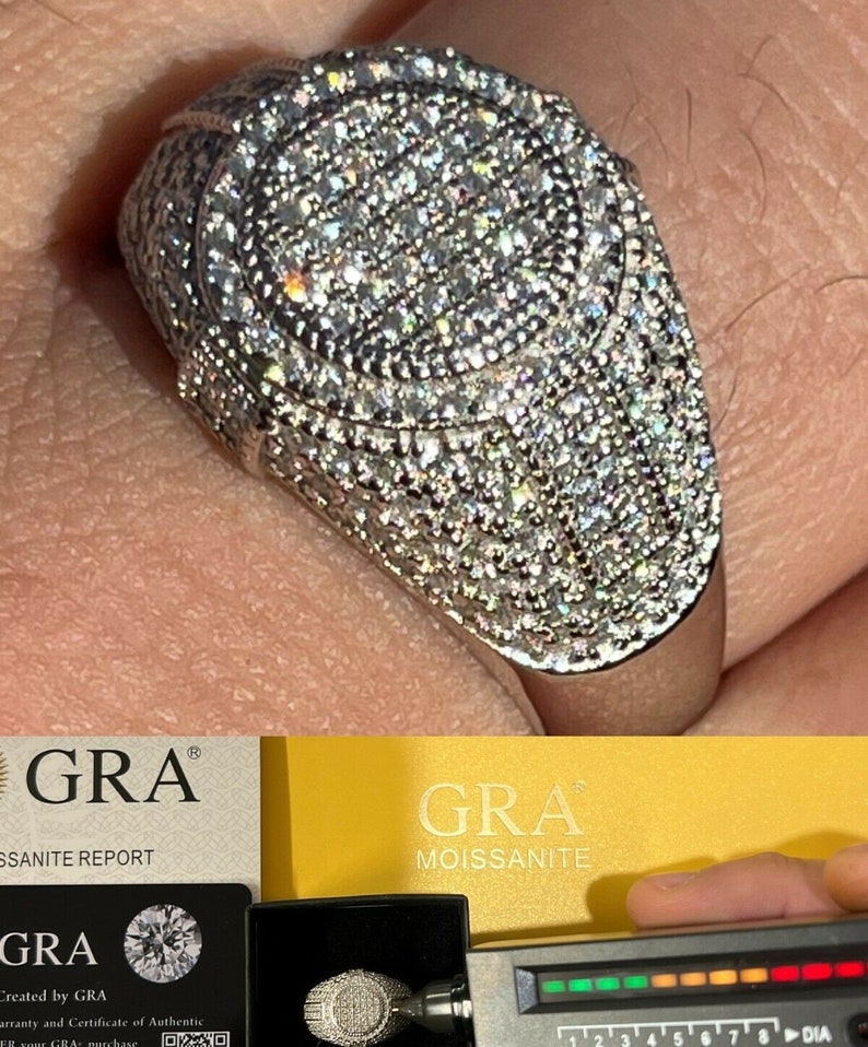 Men's Iced Out Moissanite Round Hip Hop Cluster Pinky Ring - Etsy