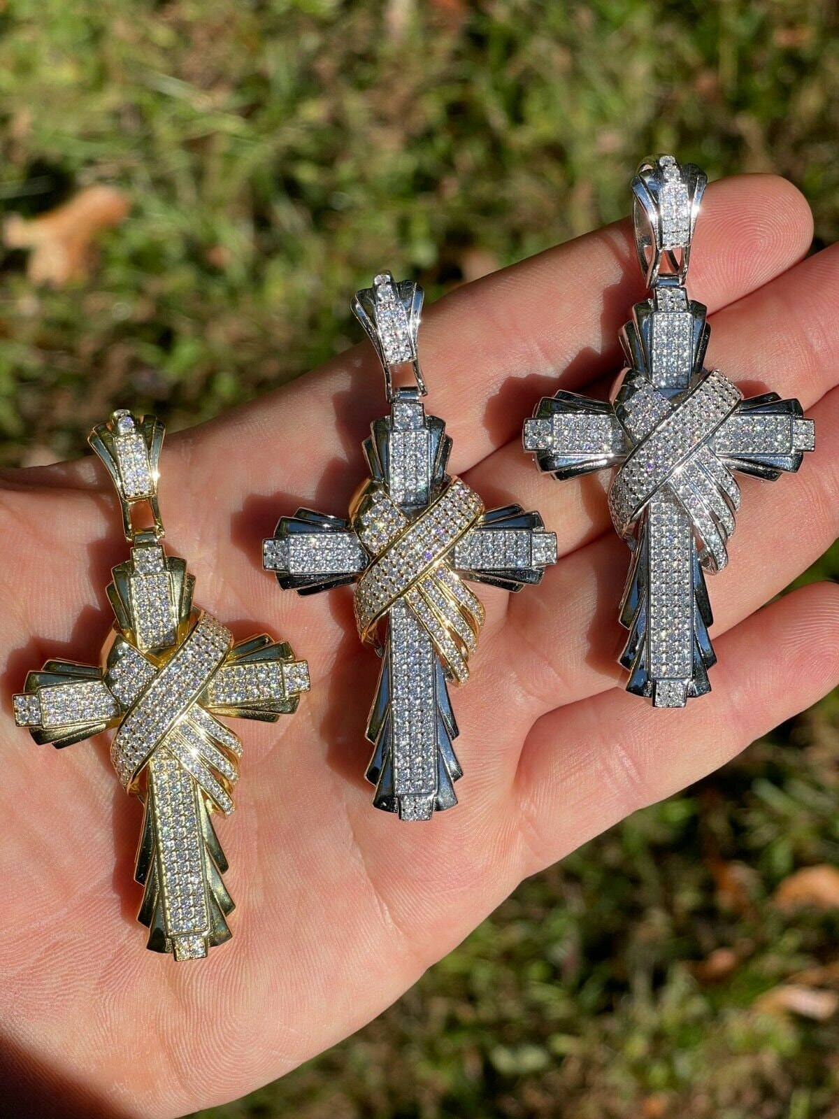 Custom Moissanite Large Heavy Draped Cross Pendants. Solid 925 Silver in Rhodium Two tone or 14k Yellow Gold Finish PASSES DIAMOND Tester Etsy