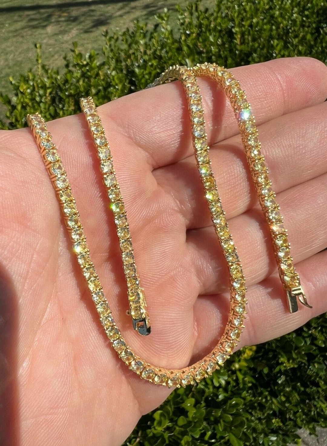 Iced Out Canary Yellow Moissanite Tennis Chain: 14k Gold Vermeil ...