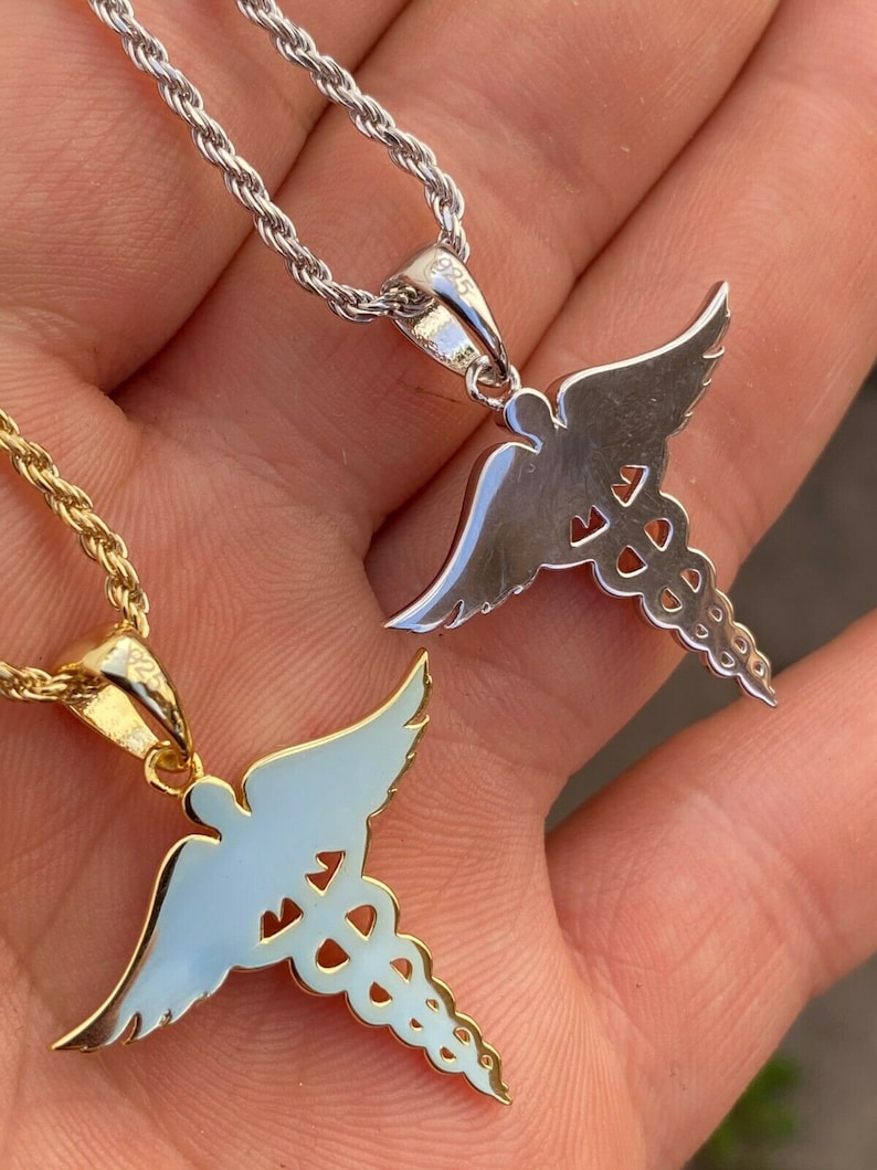 Men's Women's 925 Sterling Silver Caduceus Pendant 14k | Etsy