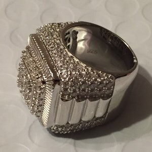 Super Iced Out Men's Custom Square Pinky Ring Simulated Diamonds 925 ...