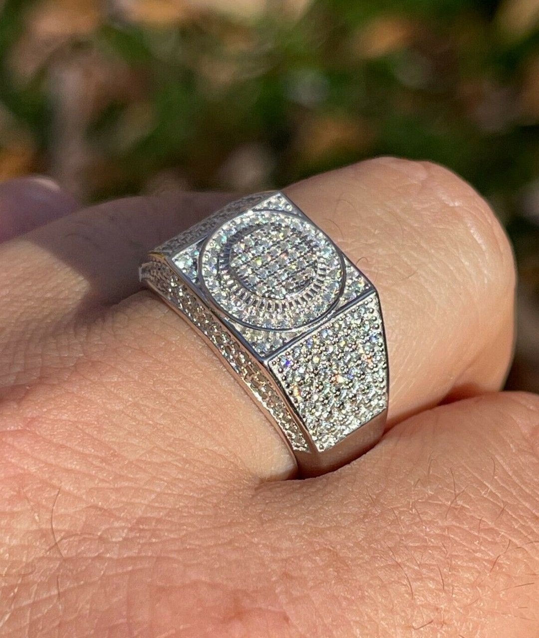 Men's Iced Out Moissanite Square Hip Hop Cluster Pinky Ring Solid 925 ...