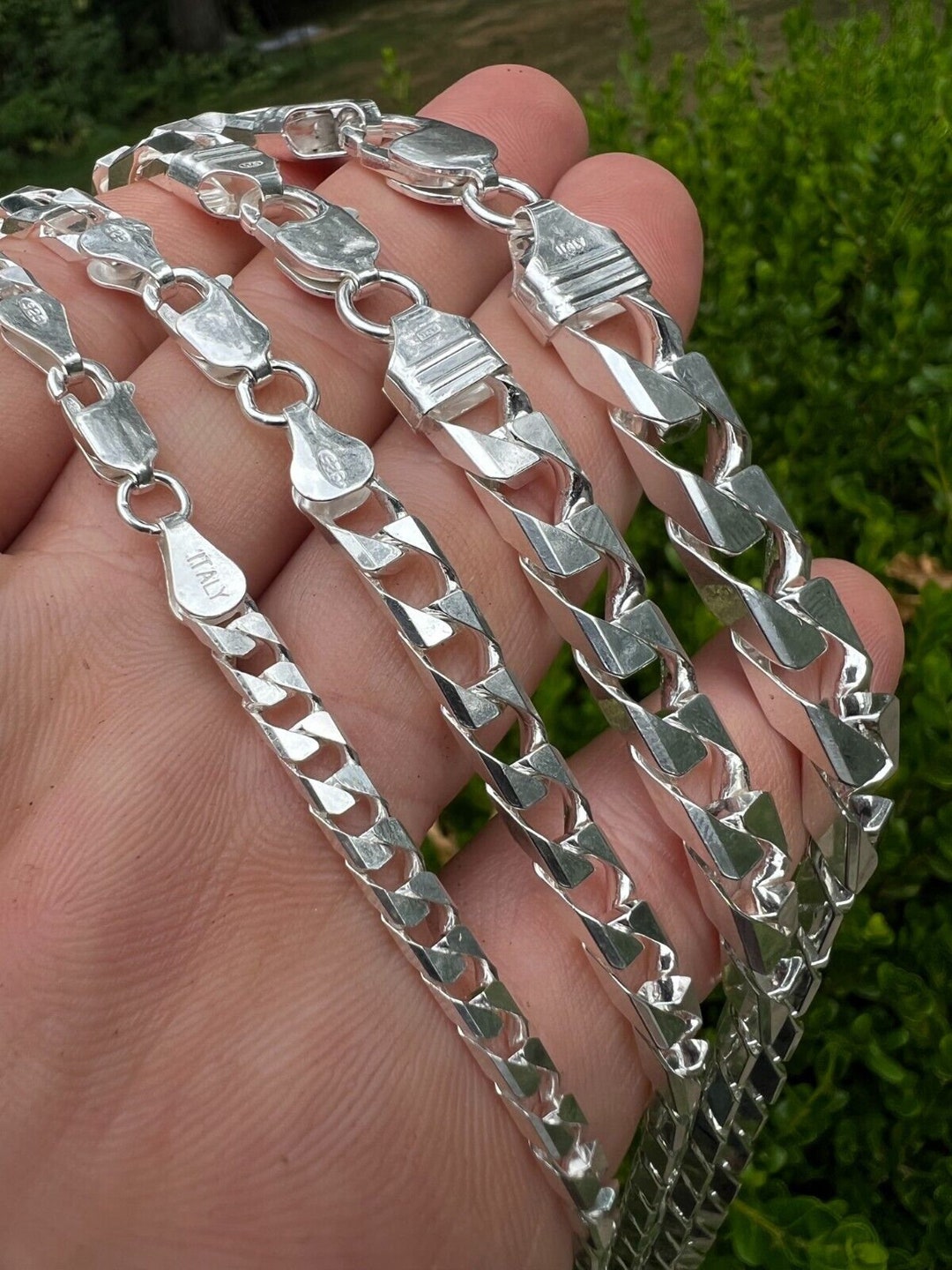 Square Miami Cuban Chain: Solid Sterling Silver Necklace or Bracelet - Etsy