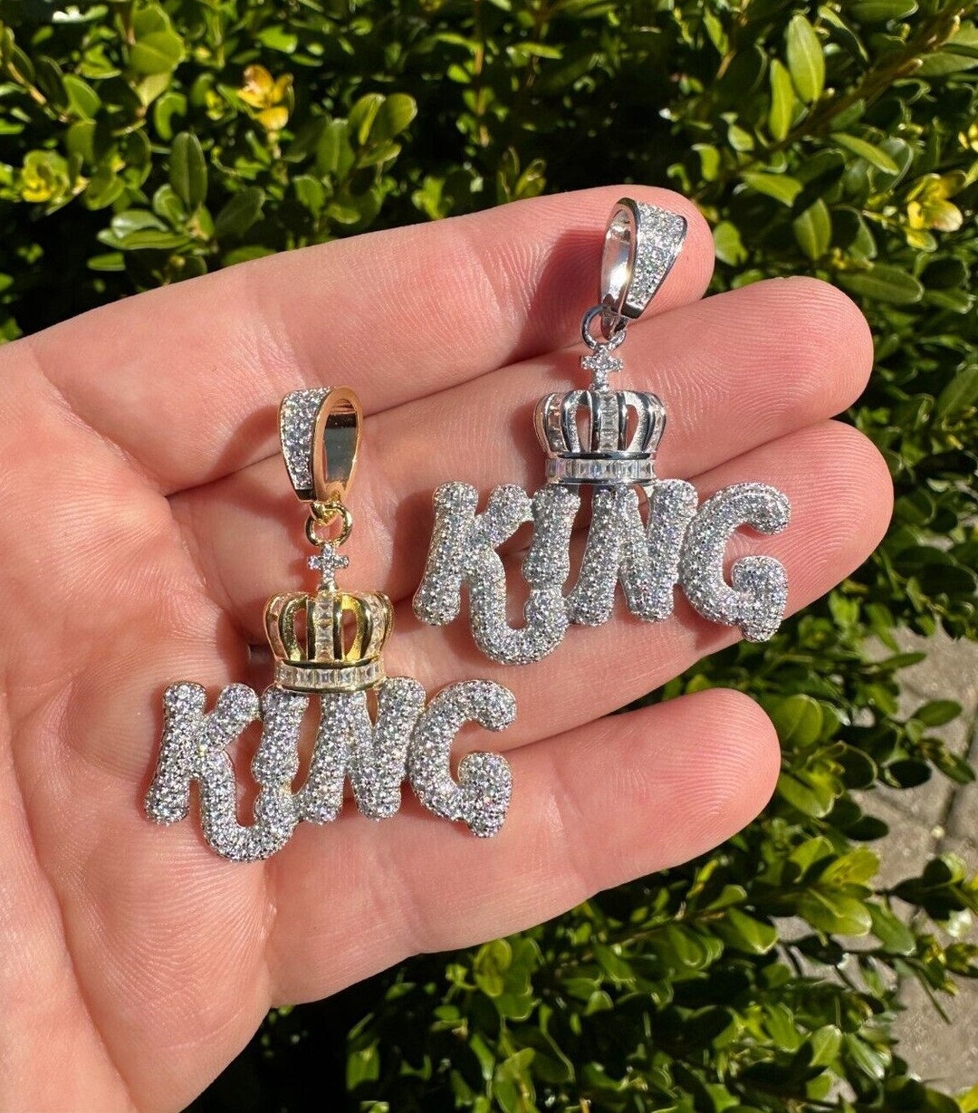Men's Iced Out Moissanite KING Crown Pendant Solid 925 Sterling Silver ...