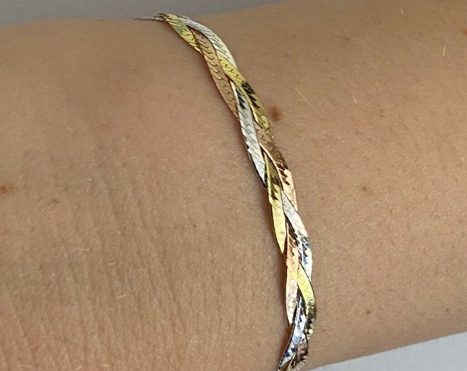 Tricolor Braided Flat Snake Bracelet- 925 Sterling Silver- Braided ...