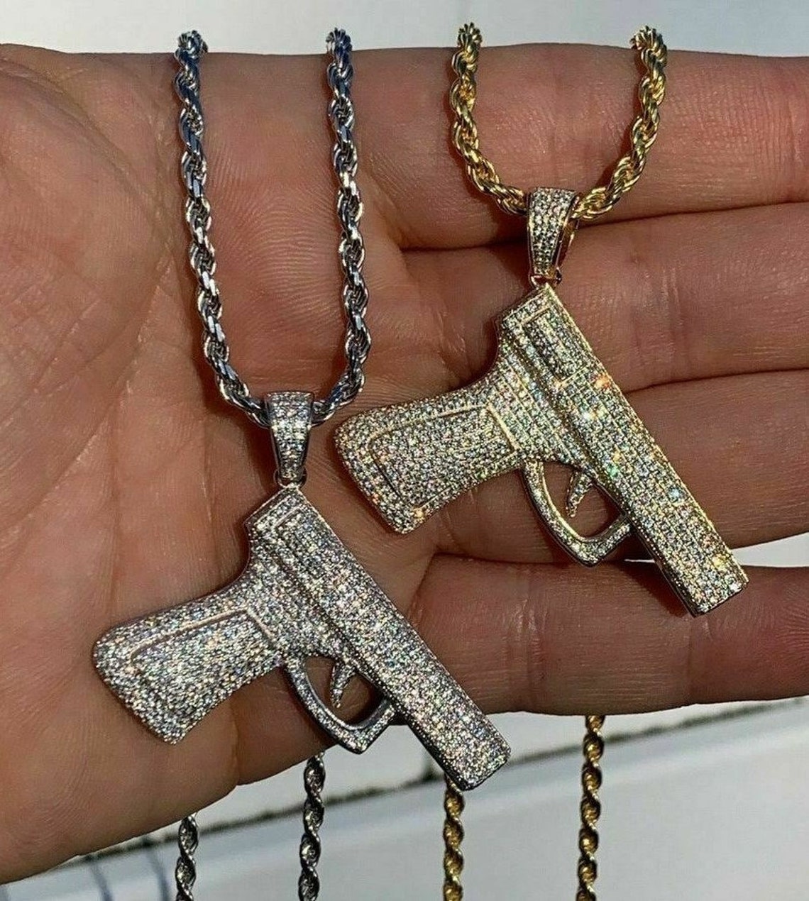 Men's Iced Out Solid 925 Sterling Silver 9mm Gun Pistol - Etsy