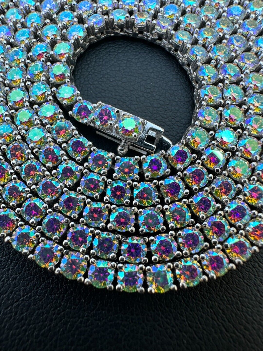 Iced Opal Rainbow Moissanite Tennis Chain: 925 Sterling Silver - Etsy