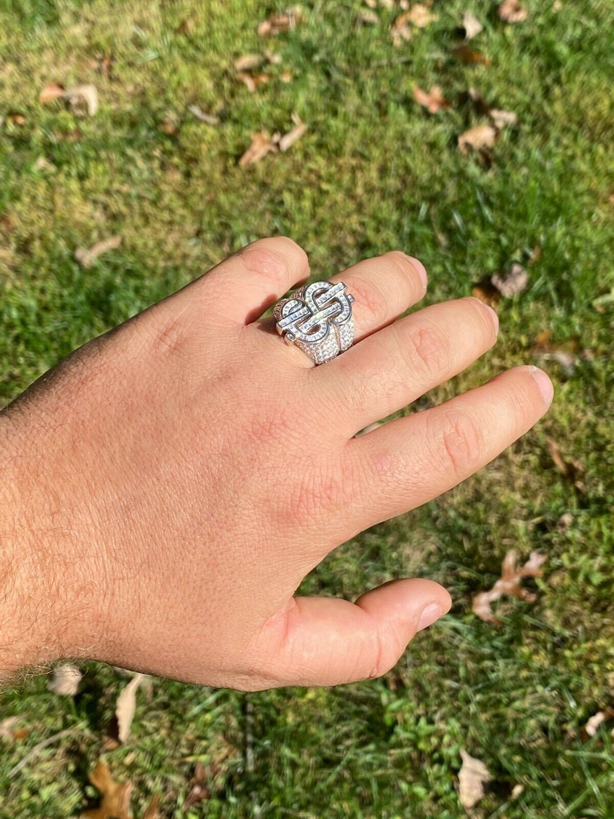 Iced Out Dollar Sign Ring: Baguette Simulated Diamond, Sterling Silver ...
