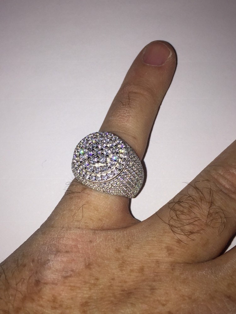 Super Iced Out Men's Custom Round Pinky Ring Simulated | Etsy