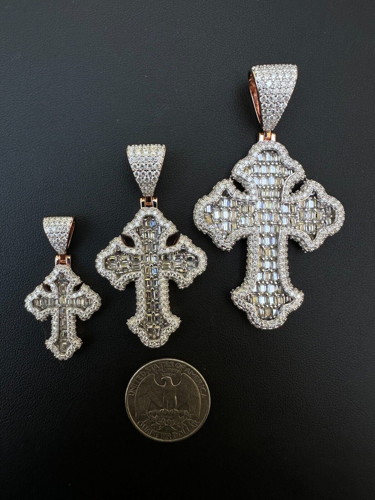 Iced Baguette Moissanite Gothic Cross Pendant: Rose Gold Vermeil ...