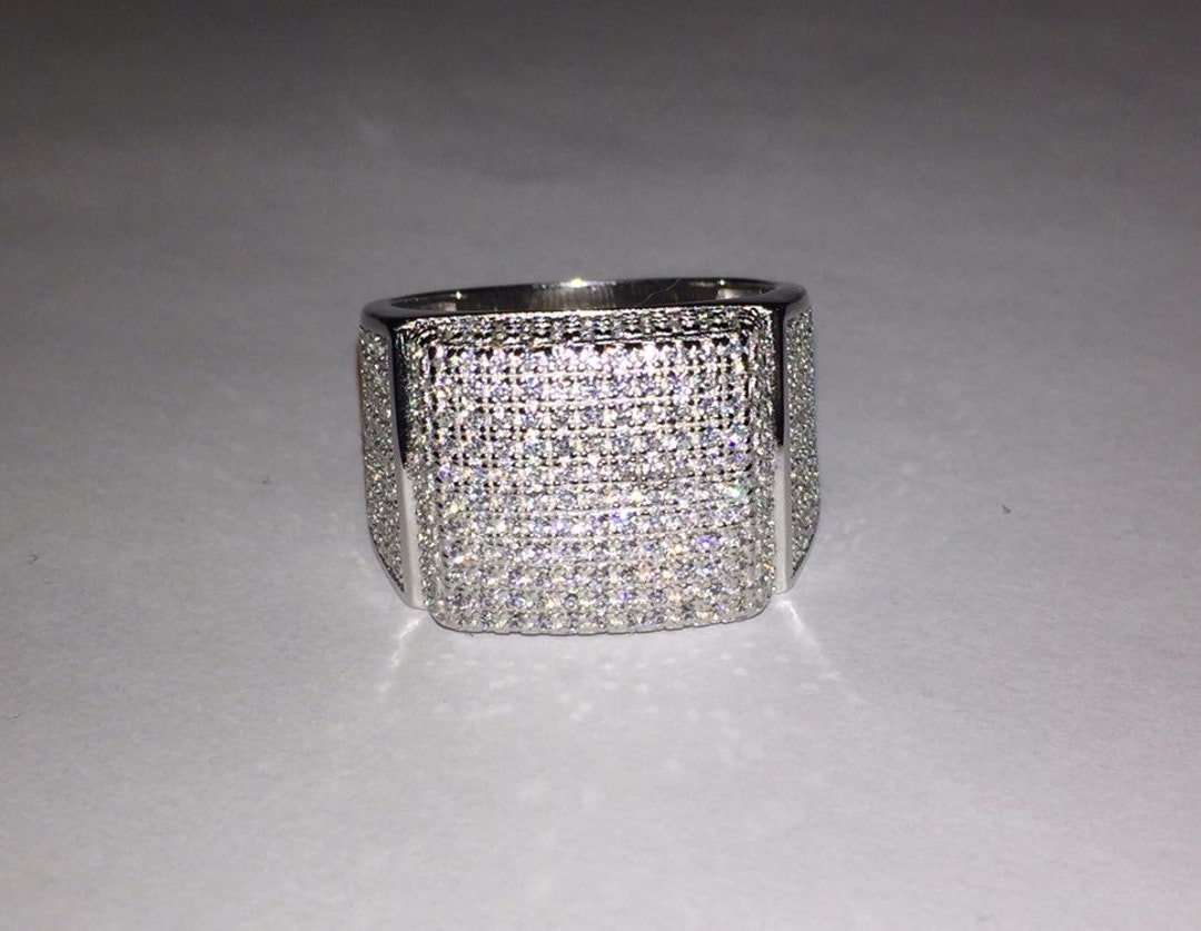 Super Iced Out Men's Custom Square Pinky Ring Simulated Diamonds Solid ...