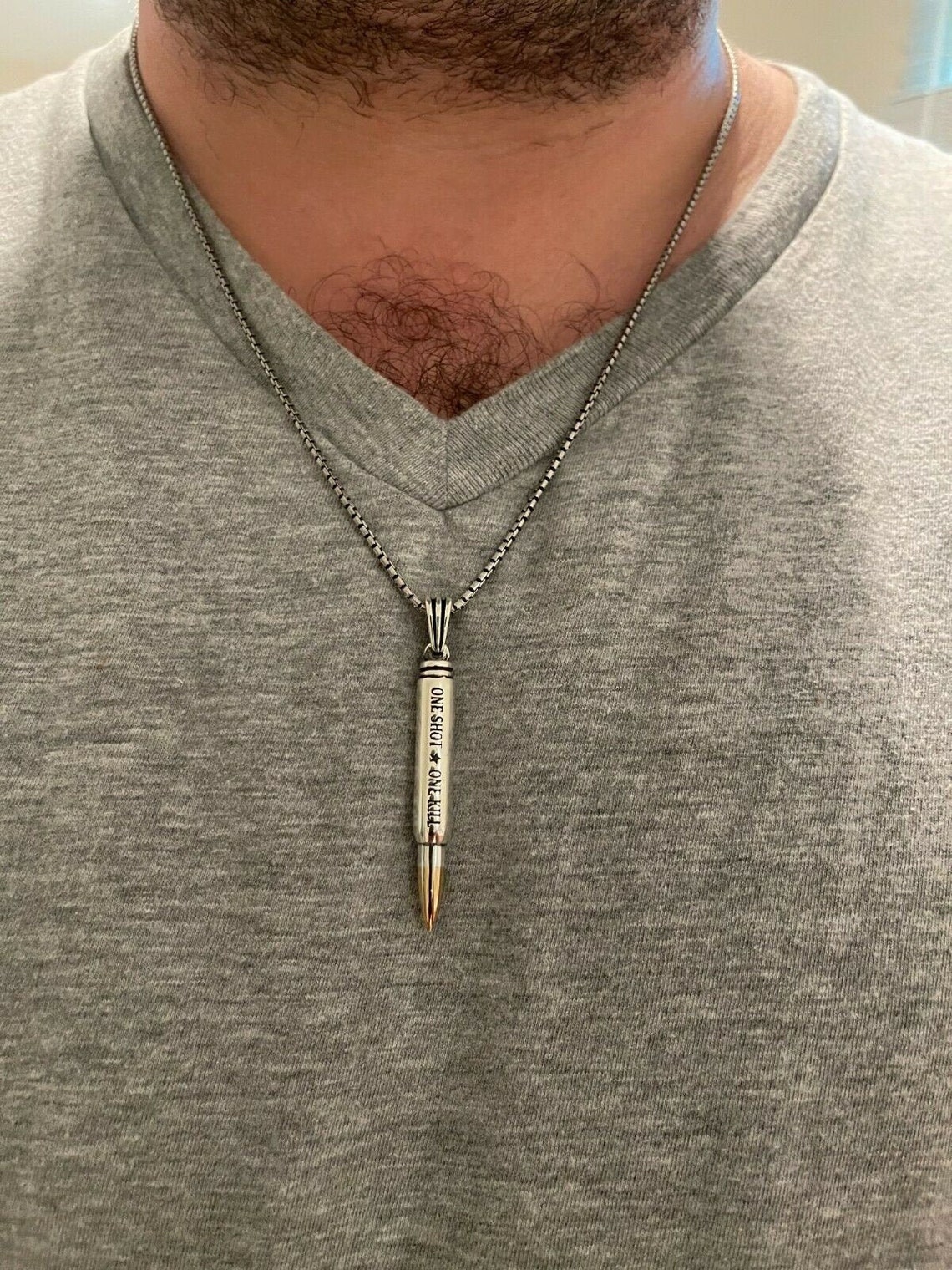 Sterling Silver Rifle Bullet Pendant, Gold Tip, Military Sniper Motto ...