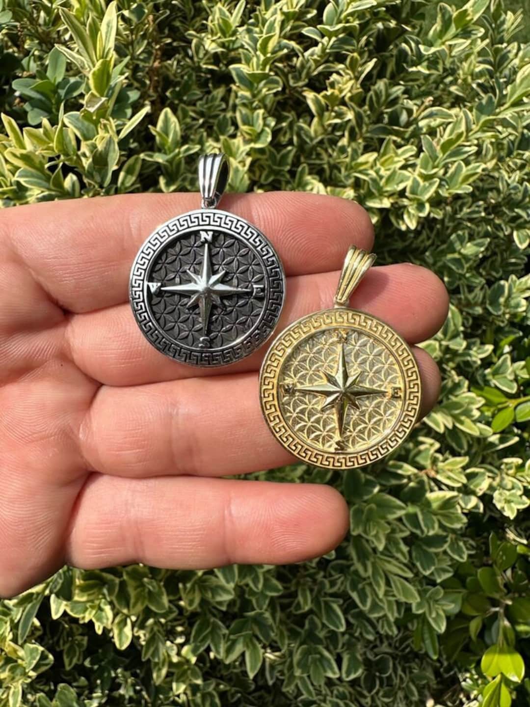 Men's Women's 925 Sterling Silver North Star Compass Navigation ...