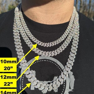 MOISSANITE 10mm, 12mm, 14mm Rounded Prong Miami Cuban Link Chain, Solid ...