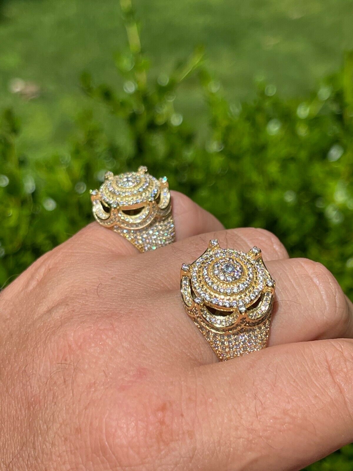 Men's Iced Out 14k Gold Over Solid 925 Sterling Silver King Men's Iced Out 14k Gold Over Solid 925 Sterling Silver King