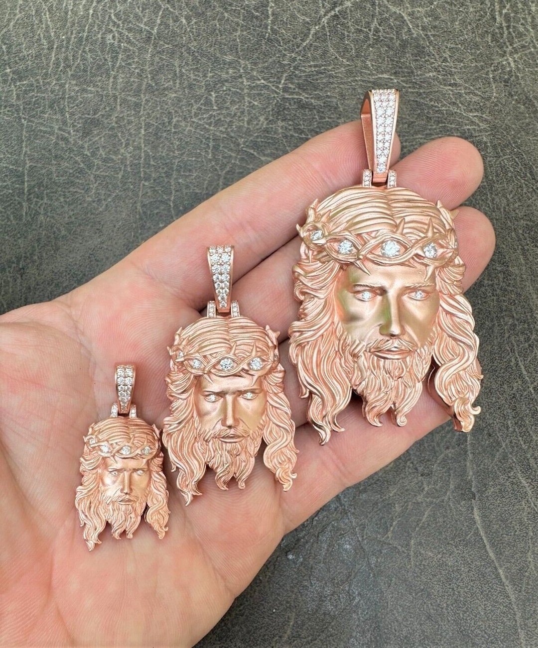 Moissanite 14k Rose Gold Vermeil on 925 Sterling Silver Jesus Pendants ...