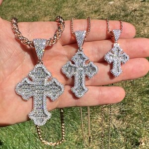 Iced Out Baguette Moissanite Gothic Cross Pendants (3 Sizes) Mens ...