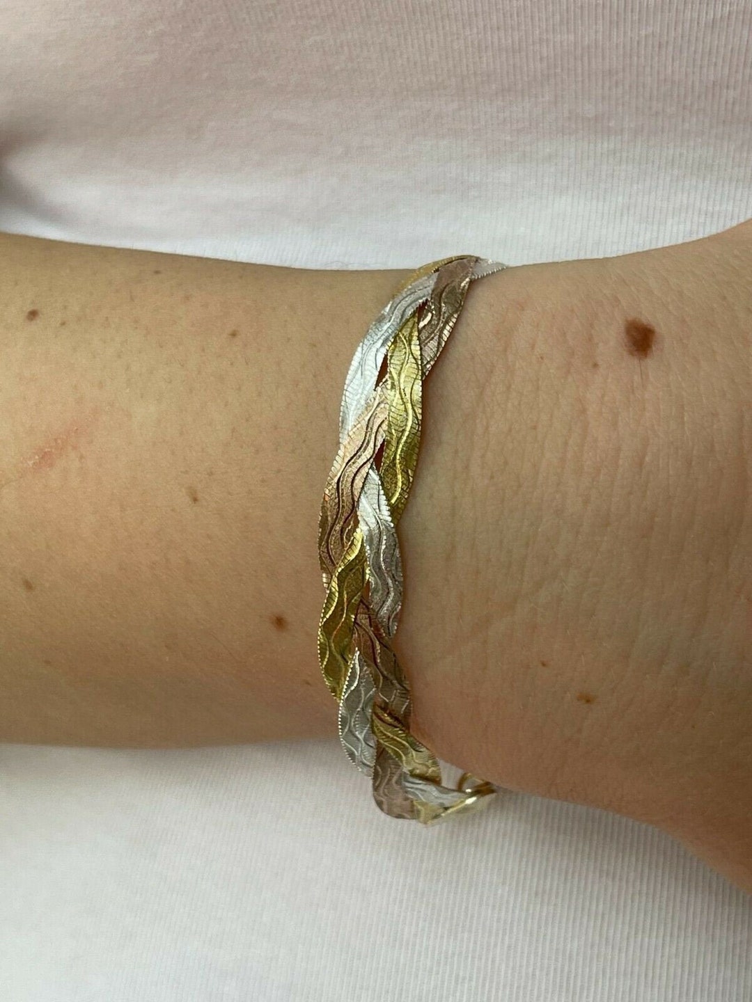 Bracelet plat tricolore tricolore en argent sterling 925 pour femme, 10 ...