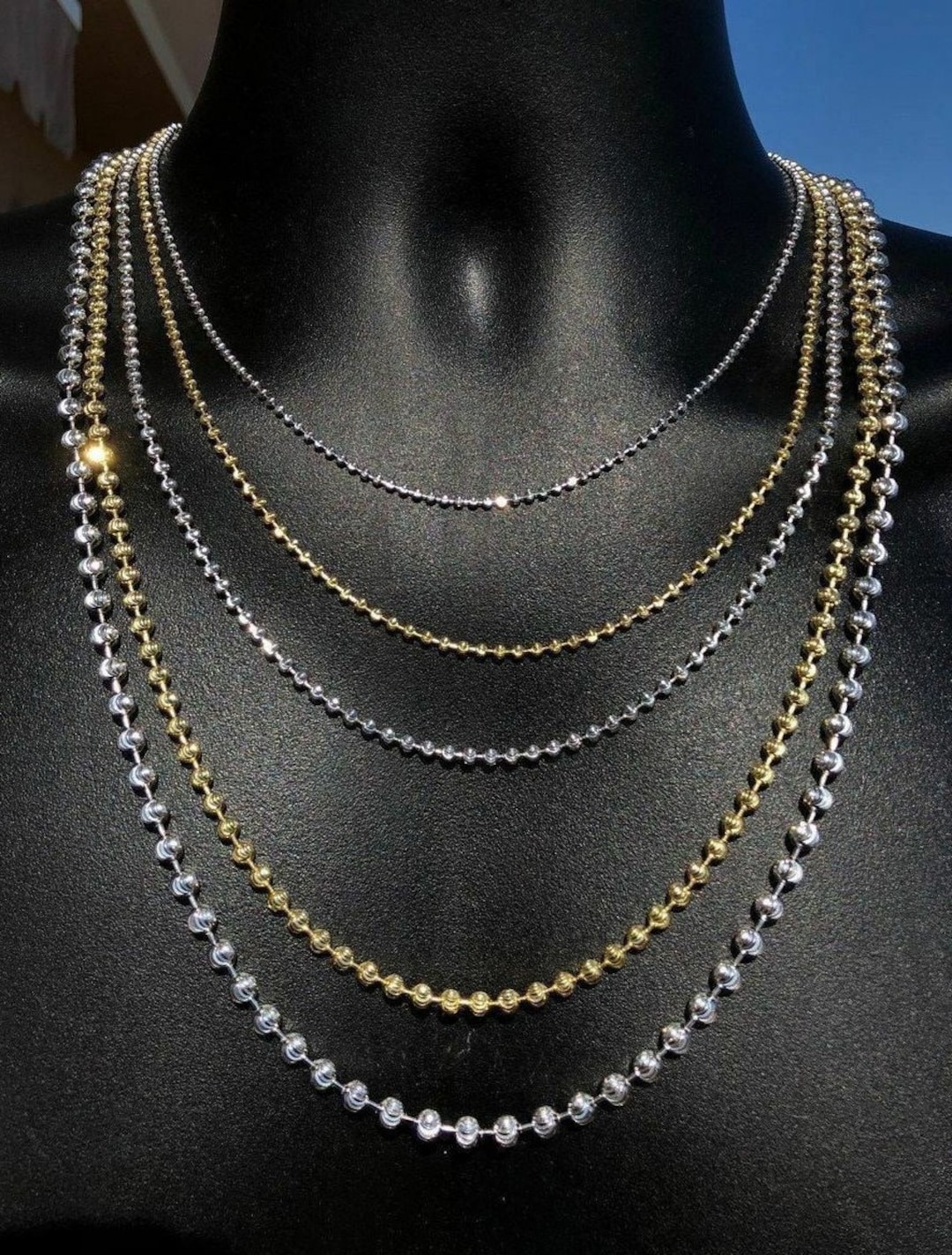 Sterling Silver Diamond Cut Ball Chain: Rhodium or 14k Gold Finish - Etsy