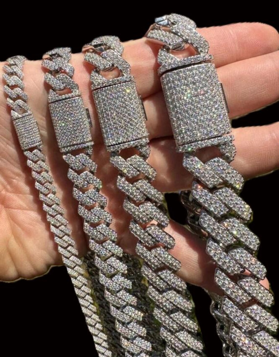 Icy Moissanite Cuban Link Chain, Sterling Silver Rhodium Finish - Etsy