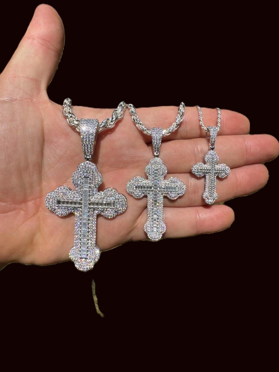 Iced Out Baguette Moissanite Gothic Cross Pendant - Sterling Silver - Etsy