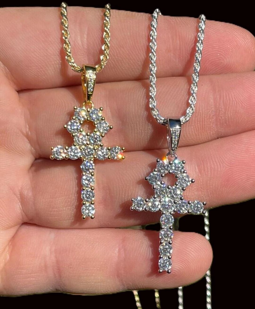 Iced Out Ankh Cross Pendant: Sterling Silver CZ Diamond Rope Chain - Etsy