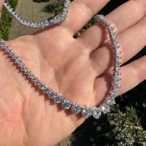 Super Iced Out Moissanite Riviera 3-7mm Graduated Tennis Chain Necklace ...