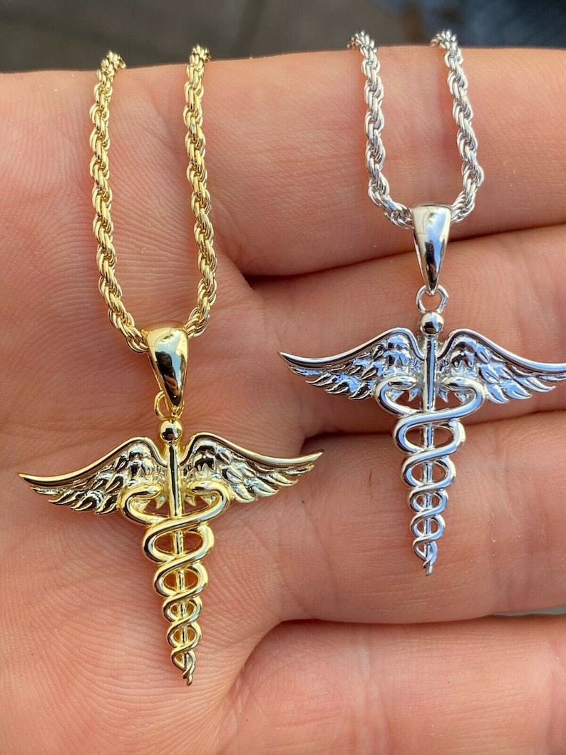 Men's Women's 925 Sterling Silver Caduceus Pendant 14k - Etsy