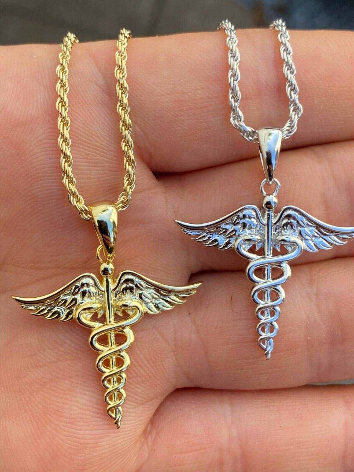 Men's Women's 925 Sterling Silver Caduceus Pendant 14k - Etsy