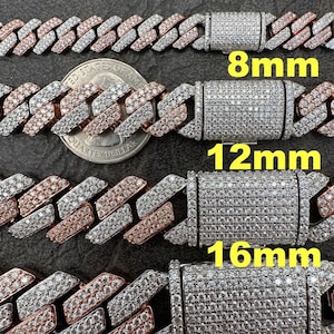 Moissanite Cuban Link Chain Necklace: Two Tone Sterling Silver & 14k ...