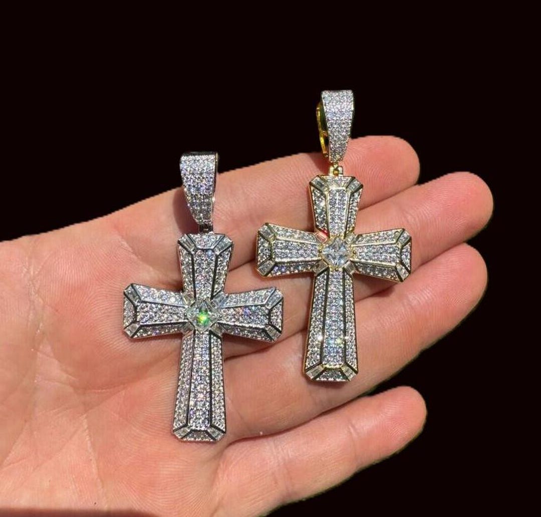 Iced Out Moissanite Cross Pendant: Sterling Silver Gothic Jewelry - Etsy